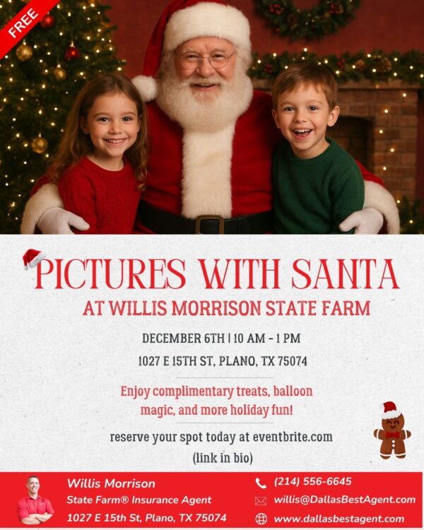 FREE Pictures with Santa at Willis Morrison State Farm – Downtown Plano
